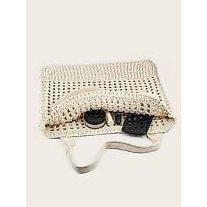 ENBEI Womens Large Beach Tote Bags Shoulder Handbags knit bag Tote bag aesthetic for Beach Crocheted tote cute Tote bags (white)