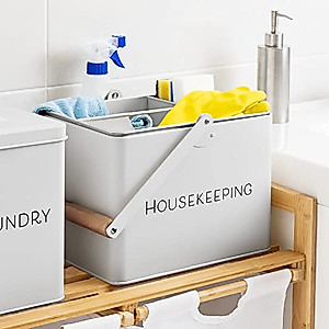Navaris Cleaning Caddy with Handle - Metal Cleaning Product Storage Organizer Box for Housekeeping Products for Bathroom Kitchen Home - Gray Design