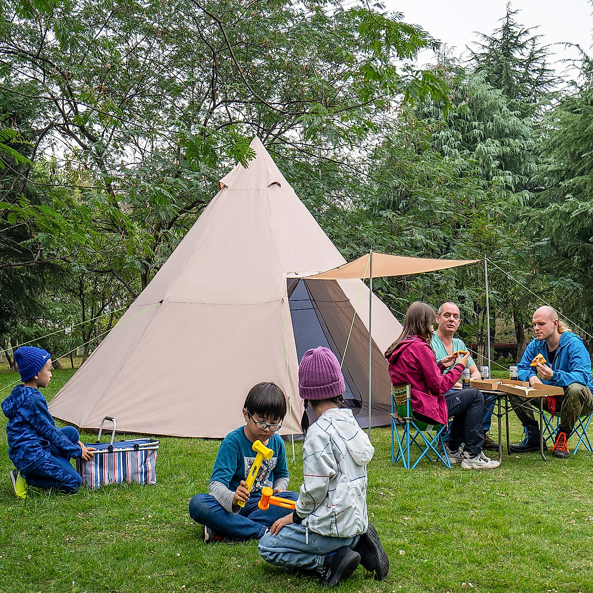 KAZOO Family Camping Tent Large Waterproof Tipi Tents 8 Person Room Teepee Tent Instant Setup Double Layer (Off-White)