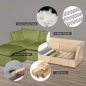 Gtilzria Cloud Modular Sectional Sofa,117"Large Convertible Modular Couch,L Shape Down Fill Sectional Sofa,Detachable Couch Cushion Covers,4 Seater Corner Sofa with Ottoman for Living Room,Olive Green