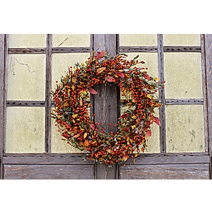 The Wreath Depot Appalachia Berry Silk Fall Door Wreath 24 inch, Handcrafted, Designed in USA, Full Wreath Shape and Size, Beautiful White Gift Box Included