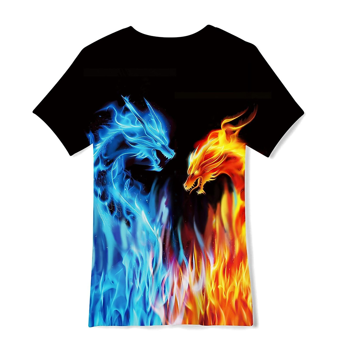 Enlifety Boys Girls Fire Dragon Print Tee Cool Blue Orange Kids T-Shirt Size 9-12 Years