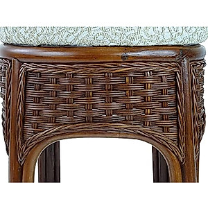 Alexa Small Foot Stool with Cushion, Natural Handmade Rattan Wicker, Dark Walnut Color