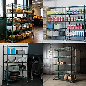 APLSS NSF 4-Tier Green-Epoxy Storage Shelves, 18"x48"x63", Moist&Dry Enviroments, Commercial Heavy Duty Steel Wire Shelving Unit with Wheels, Walk-in Cooler&Freezer Dishroom Kitchen
