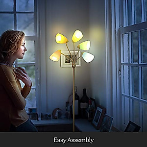 Brightech Medusa LED Floor Lamp – Multi-Head Dimmable Floor Lamp for Living Rooms & Offices – Tall Lamp with Interchangeable Shades, Adjustable Standing Lamp for Bedroom Reading – Brass/Gold