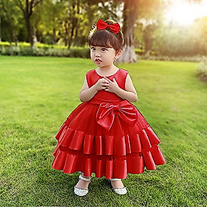 Baby Girl Easter Backless Dresses Bowknot Toddler Ball Gown Ruffles Christmas Formal Dress Tutu Frocks (Red,80)