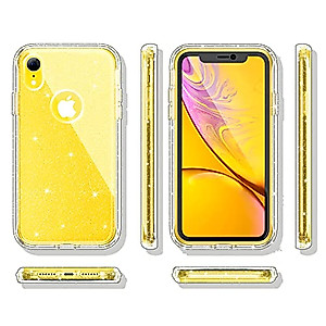ULAK Compatible with iPhone XR Case Clear Glitter for Women Girls, Hybrid Hard PC Back Cover with Protective Bumper Anti-Scratch Shockproof Phone Case for iPhone XR 6.1 inch, Sparkle