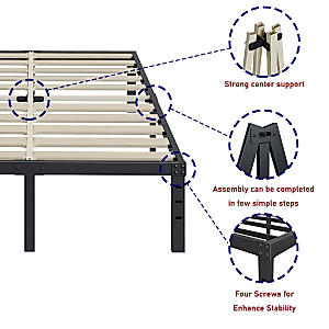 ZIYOO Full Size Bed Frame 14 Inches High 3 Inches Wide Wood Slats with 3500 Pounds Support for Foam Mattress, No Box Spring Needed, Underbed Storage Space,Easy Assembly, Noise Free