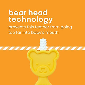 oogiebear 360˚ Teether - Safe Teething Toys for Babies 3 Months and Older | Soft Bristle Teddy Bear Silicone Teether | Super Soft BPA-Free Silicone Teether Toy - Yellow