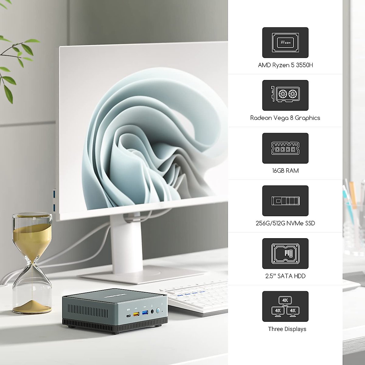 MINISFORUM UM700 Mini PC AMD Ryzen 7 3750H 4C/8T Desktop Computer, DDR4 16G RAM+512G SSD, HDMI/DP/USB-C 4K@60Hz Output, 2500Mbps LAN, 4X USB Port Mini Computer, Radeon RX Vega 10 Graphics Tower PC