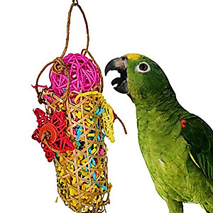 POPETPOP Bird Toy Shredder,2Pack Parrot Shredding Toys Bamboo Shredder Foraging Shredding Hanging Toy Gravel Paper for Bird Cage African Greys Parakeet Cockatiels Chewing Toys