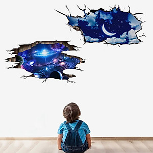 3D The Milky Way Removable Wall Decal Galaxy Stickers Cosmic Home Wall Art Decor for Boys Bedroom Nursery Baby Playroom Living Room Wall Decoration, Blue