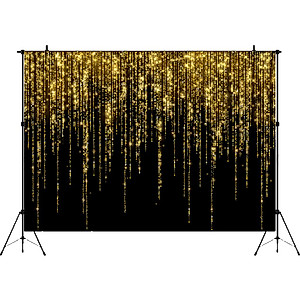 ASOONYUM 84"x60" Gold Glitter Backdrop Golden Black Birthday Party Background for Photography Women Men GIirl Sweet 16th 18th 40th Baby Shower Happy Birthday Banner Kids Portraits Photo Props