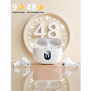 ZZU Wireless Earbuds, 2025 Ear Buds with Big Bass Stereo Sound, Lightweight Bluetooth Earbuds with 48 Hours Playtime, in-Ear Fit Earphones, IPX7, Hands-Free Calls with AI for iPhone, Android, Pad