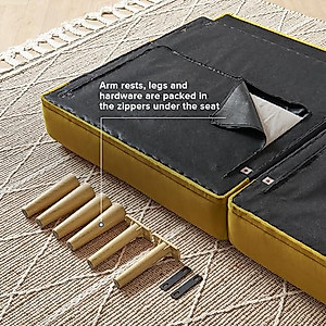 mopio Futon Sofa Bed, Couch, Small Sofa, Sleeper Sofa, Loveseat, Mid Century Modern Futon Couch, Sofa Cama, Couches for Living Room (Antique Gold Premium Velvet)