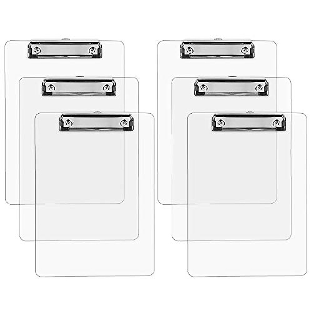 Plastic Clipboards (Set of 6) Transparent Clipboard (Clear) Strong 12.5 x 9 Inch | Holds 100 Sheets! Acrylic Clipboards with Low Profile Clip | Cute Clip Boards Board Clips