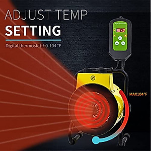 AOBMAXET Greenhouse Heater with Digital Thermostat for Grow Tent, Workplace, Overheat Protection, Fast Heating, yellow