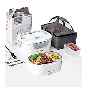 Electric Lunch Box Food Heater Portable Food Warmer For Car & Home Electric Heating Lunch Box 1.5L, 55W Food Warmer Lunch Box w/Removable Container Includes Large Fork, Spoon & Insulated Bag