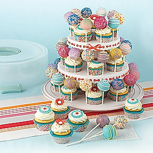 Sweet Creations 3 Tier, Collapsible Cupcake and Cakepop Display Carrier with Handel, White