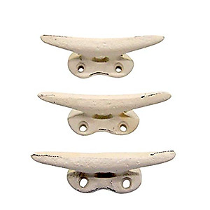 Nautical White Cast Iron Boat Cleat Wall Hooks, 3.5 Inches, Set of 3