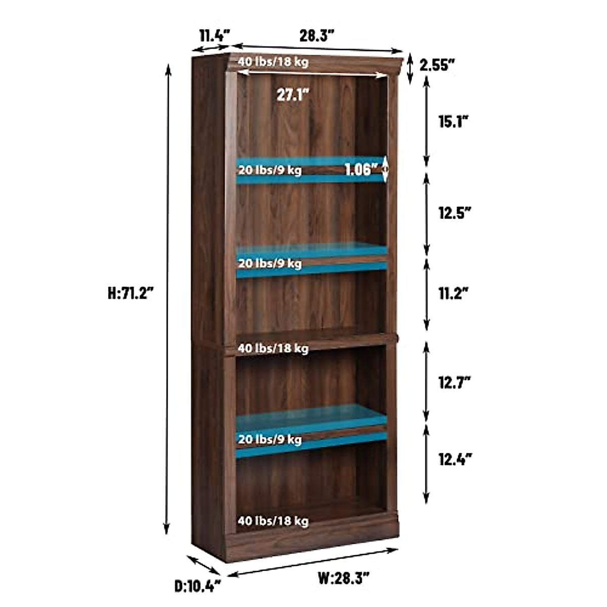 LYNSLIM Wooden Bookcase, 5-Shelf Free Standing Bookcase for Home Office Living Room Open Display Organizer Storage Bookshelf, Oak Finish Decor Furniture (Brown)