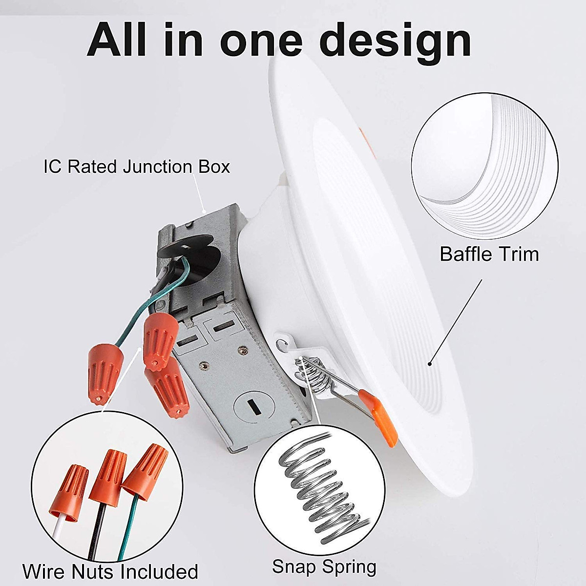 24Pack 6Inch Slim LED Downlight with Junction Box LED Recessed Lights with Integrated Junction Box Canless Light 5 Color CCT Tunable Integrated Junction Box 14W 1050LM Dimmable Recessed Jbox Fixture