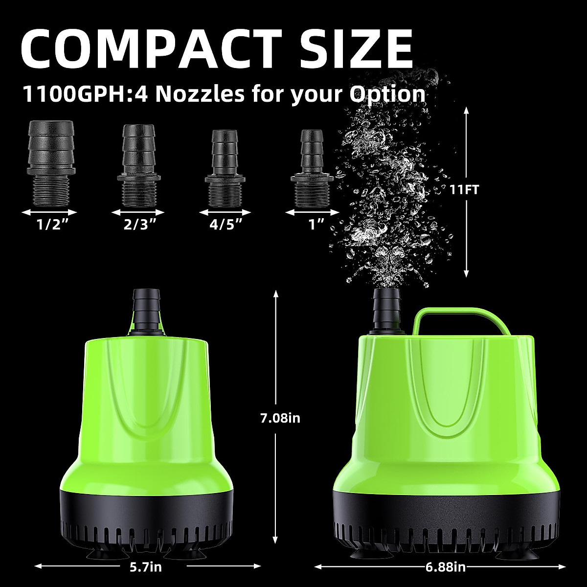 FREESEA Fountain Submersible Water Pump: 1100 GPH 100W Small Sump Pump for Outdoor Pond Hydroponic Statuary Waterfall Aquarium Fish Tank