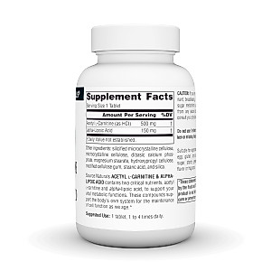 Source Naturals Acetyl L-Carnitine & Alpha-Lipoic Acid, for Cellular Vitality*, 650mg - 60 Tablets