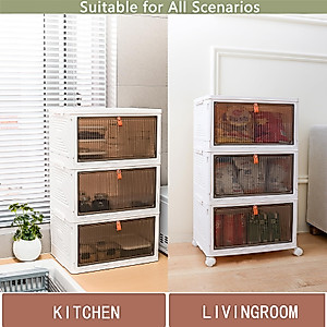 3 Tier Stackable Storage Bins,23QT plastic storage boxes with wheels and lid,closet storage organizer,Suitable for folding storage boxes in offices,dormitories,bedroom, and kitchens(3 -Tiers 69Qt)