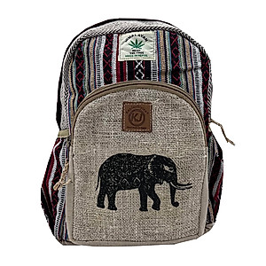 KayJayStyles Handmade Natural Hemp Nepal Backpack Purse Small Lightweight Daypack (Elephant)