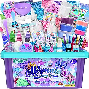 DIY Mermaid Slime Kit for Girls 10-12, Glow in The Dark Butter Slime Making Kit, Premade Fluffy Glitter Cloud Crunchy Slime Mermaid Toys for Kids 10+ Years, Birthday Party Favors Gift and Crafts