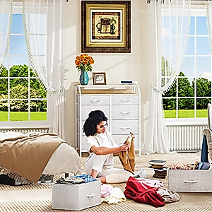 YITAHOME Fabric Dresser with 8 Drawers, Furniture Storage Tower Cabinet, Dresser for Bedroom, Living Room, Hallway, Closet, Sturdy Steel Frame, Wooden Top, Easy Pull Fabric Bins, Light Grey