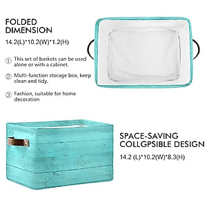 Blue Wood Textured Storage Basket Bins Foldable Laundry Hamper Toy Storage Bins Box Organizer for Home Boys Girls Office Closet Shelf Nursery Baskets,1 pcs