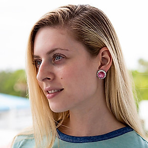 PammyJ Pink 20mm Crystal Framed Post Earrings