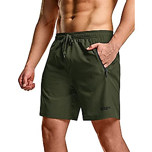 CQR Men's 7 Inches Sports Training Shorts, Lightweight Quick Dry Athletic Shorts, Running Workout Hiking Shorts with Pockets, Tahoe Shorts Olive, X-Large