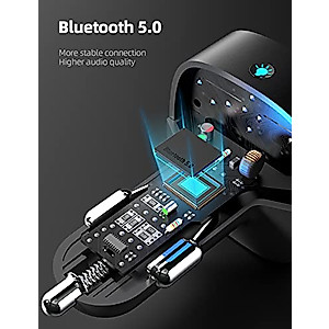 Nulaxy Bluetooth FM Transmitter for Car,Bluetooth Car Adapter with Dual USB Charging Car Charger MP3 Player Support TF Card & USB Disk,Hands Free Calling,7 Colors Led Backlit Light