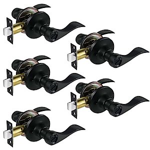 MONKEMON 5 Pack Black Door Handle Wave Style Privacy Door Lever for Bedroom & Bathroom, Interior Door Handle with Lock Keyless, Reversible Handles Set for Left & Right Door