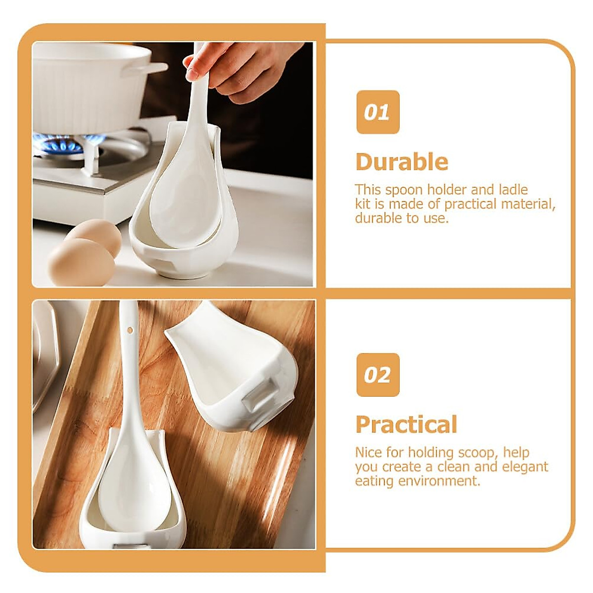 Luxshiny Hot Pot White Ceramic Soup Ladle with Rest Set Porcelain Big Ladle Spoon Asian Soup Tureen Spoon Flatware for Stews Gravy Sauce Soup Spoon Stand