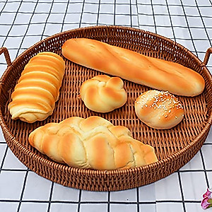 3 Pack Woven Serving Tray with Handles, Imitation Rattan Woven Tray, Hand-Woven Tray,Woven Basket, Storage Basket, Round Double Handle (Imitation Rattan, Brown)