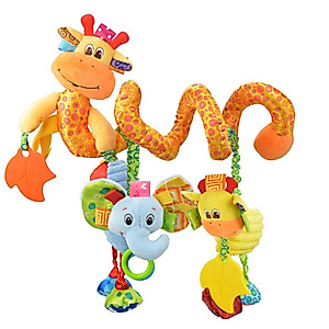 Jollybaby Baby Car Seat Stroller Toys, Plush Activity Hanging Spiral Activity Pram Crib with Music Box, Rattles, Squeaker for Babies Infant Boys Girls(Blue Elephant)