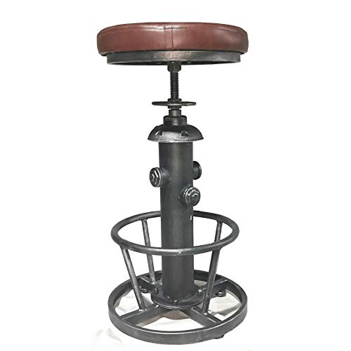 Topower American Antique Industrial Round Bottom Adjustable Height Cafe Coffee Retro Vintage Stylish Water Pipe Design Pub Kitchen Bar Stool (Silver, PU Leather Top)