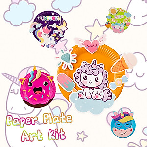 D2ucco 32 Pcs Unicorn Paper Plate Art Kit Educational DIY Craft Early Learning Art Project Classroom Activities Party Gifts Learning Games Holiday Crafts Christmas Activities Aged Above 12 Boys Girls