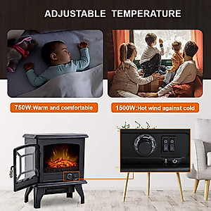 PayLessHere 20" H Electric Fireplace Heater,Electric Fireplace Adjustable Color Curve Glass Wall Mounted and Standing Fireplace Adjustable w/Remote