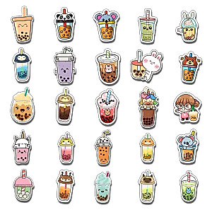 50 Pack Pcs Boba Bubble Tea Stickers for Water Bottles Waterproof Vinyl Laptop Luggage Helmet Cups Funny Cute Random Sticker Packs Teens Girls Adults Boys Aesthetic Small Decals
