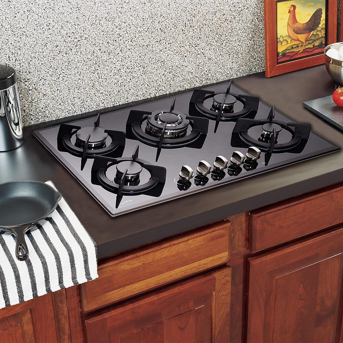 30 Cooktop gas, 5 Burners gas stovetop 30 inch,Gas Stove Gas Hob Stovetop Tempered Glass Cooktop Cast Iron Grates Built-in Gas Stove Top LW5G01 LPG/NG Gas Cooktop Black