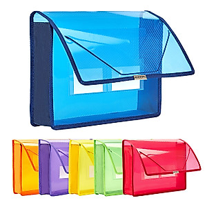 FANWU 6 Pack Plastic Expanding File Wallet Document Organizer with Flap and Cord Closure, Letter Size, 2.8" Expansion, Clear Colored Poly A4 Expandable File Folder for Home School & Office Storage