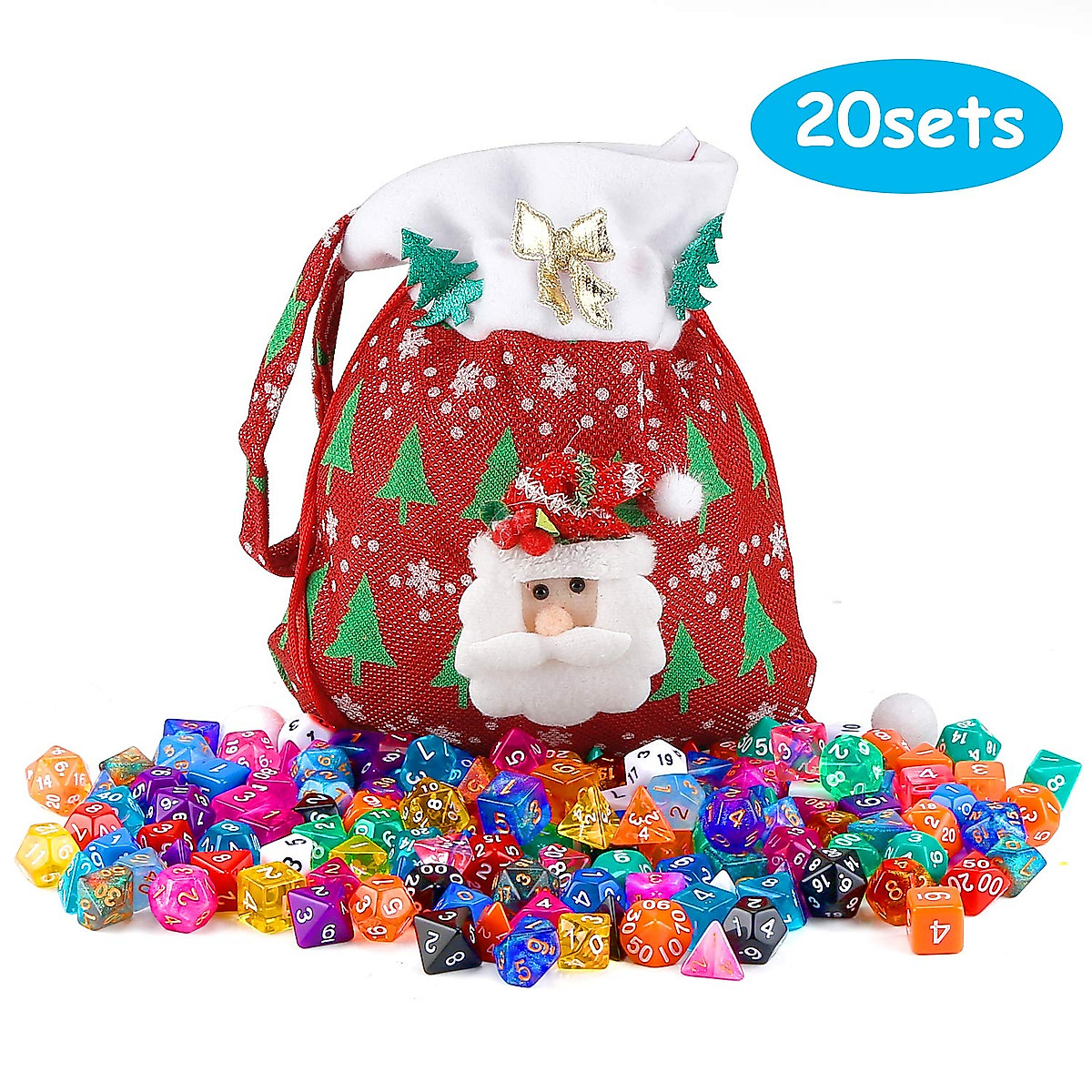 DND Dice Set 140 Pieces Polyhedron Dice 20 Colors Great for Dungeons and Dragons DND RPG MTG Table Games D4 D6 D8 D10 D% D12 D20 with a Big Santa Claus Bag