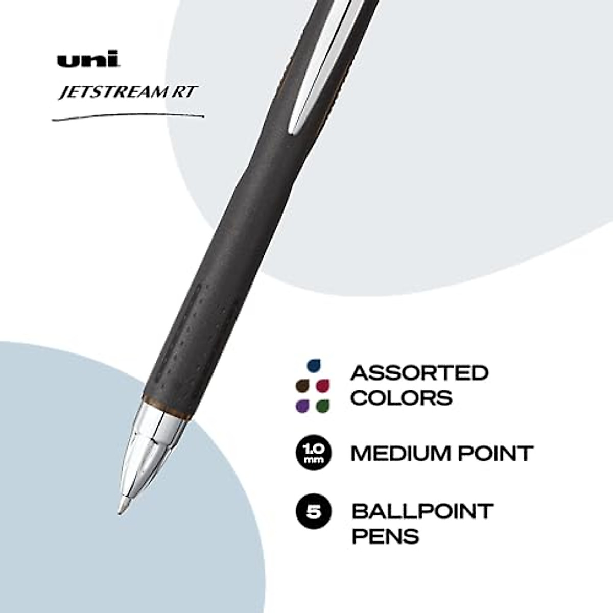Uniball Jetstream RT BLX 5 Pack, 1.0mm Medium Assorted, Wirecutter Best Pen, Ballpoint Pens, Ballpoint Ink Pens | Office Supplies, Ballpoint Pen, Colored Pens, Fine Point, Smooth Writing Pens
