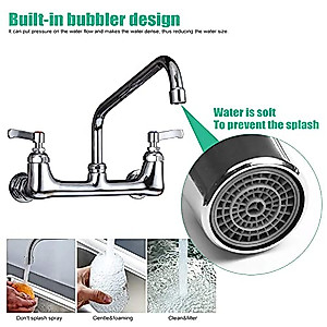 CWM Wall Mount Kitchen Faucet 8" Center Commercial Faucets with 12 Inch Swivel Spout