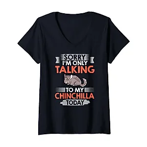 Chinchilla Animals Funny Pet Cute Rodent Cage Wheel V-Neck T-Shirt
